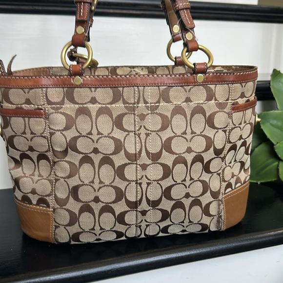 Coach | Bags | Coach Genuine Leather Signature Canvas Shoulder Tote ...